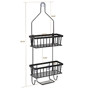 SunnyPoint Bathroom Classic Hanging Over The Shower Head Caddy (28.74" H x 10.83" W x 4.61" D)(Black)