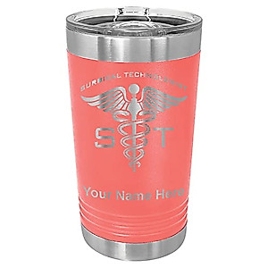 LaserGram 16oz Vacuum Insulated Pint Tumbler, ST Surgical Technologist, Personalized Engraving Included (Coral)