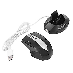 Serounder Wireless Mouse, 2.4GHz Rechargeable Optical Gaming Ergonomic Mice w/Charging Dock Stand 3-Port USB Hub for Laptop, PC, Windows(Black)