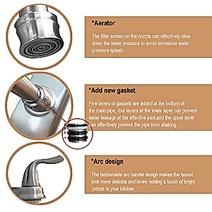 HOTIS HOME Brushed Nickel 3 Hole Kitchen Faucet, 2 Handle 4 Hole Kitchen Faucet, High Arc Swivel Spout Stainless Steel Sink Faucet for Rv Camper