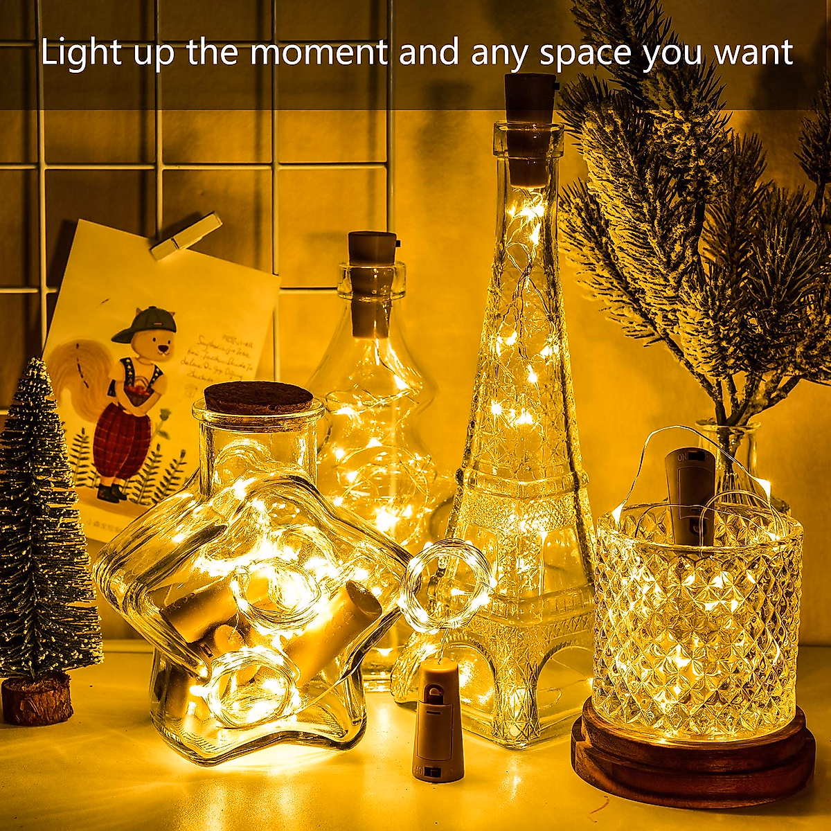 osteplus Wine Bottle Lights with Cork, 6 Pack Mini Fairy String Lights Battery Operated with 6 Replacement Batteries, Party Decoration for Wedding Christmas Halloween Bar Mason Jar - Warm White