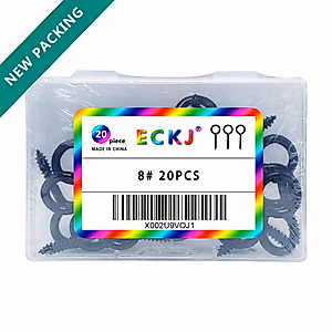 ECKJ Screw Eye Hooks Metal Eye Bolt 20 Pieces Black Zinc Plated Self Tapping Screws O Ring Eye Pins 1.46 inch
