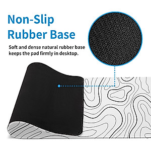 White Big Mousepad for Gaming Large Topographic Map Washable Desk Pad with Stitched Edge Office Supplies and Decor 31.5''x11.8'' Computer Keyboard Protector
