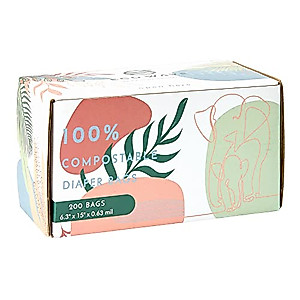 ECO WAVE 100% Compostable Diaper Bags, 200 bags, ASTM D6400, EN 13432, US BPI and Europe OK Compost Home Certified Disposable Biodegradable Baby Poop Bags