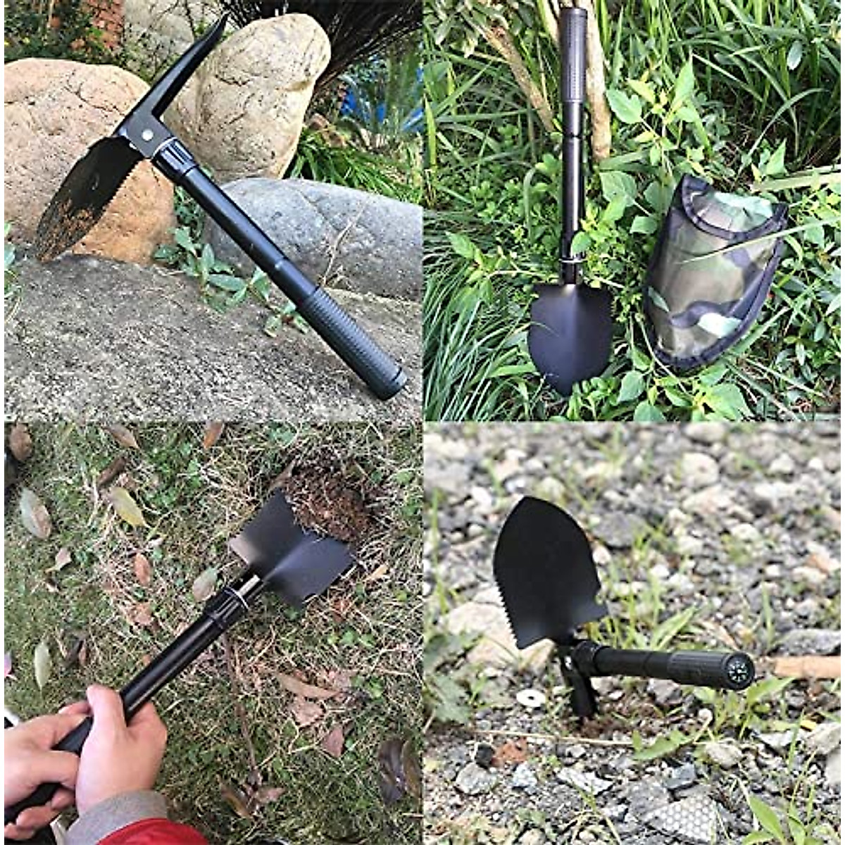 Folding Survival Shovel - Mini Heavy Duty Carbon Steel Military Style Entrenching Tool for Off Road, Nylon Carry Case, Camping, Gardening, Beach, Digging Dirt, Sand, Mud & Snow