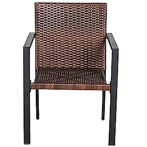 BTEXPERT Two Tone Brown Outdoor Patio PE Rattan Wicker Set of 2 Chairs for Garden Dining Firepit Lawn Backyard Porch Deck Armrest Frame, Steel Conversation Accent Furniture armchairs