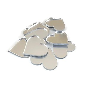 Super Cool Creations Heart Shaped Crafting Mirrors, Set of 10, Many Colours, Shatterproof Acrylic, White, Pack of 10 x 8cm