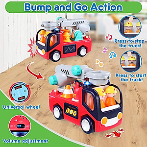 Toy Cars for 1 2 3 Year Old Boy Girls Gifts Fire Truck with Music & Light Toys for Toddler 1-3 Educational Learning Toys for 2 3 4 Year Old Birthday Gifts Baby Toys 12 18 Months for Infant Toddler