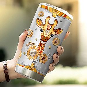 CUBICER Personalized Coffee Tumbler Giraffe Jewelry Style Custom Name Birthday Gifts For Women Girls Mom Grandma Kids Insulated Cup Travel Mug With Lid Cute Stainless Steel Cups