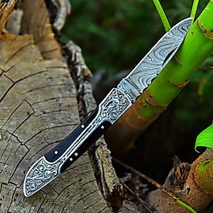 Tbp Forged Damascus Hunting Knife For Fishing Skinning Outdoor Edc Camp Handmade Damascus Steel Survival Bowie Knife With Vertical Belt Loop Sheath 10 Inch Fixed Blade Belt Knife For Camping, Bushcraft Ergonomic Walnut Wood Handle Cool Knives For Men (Fol
