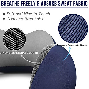 MLVOC Travel Pillow 100% Pure Memory Foam Neck Pillow, Comfortable & Breathable Cover, Machine Washable, Airplane Travel Kit with 3D Contoured Eye Masks, Earplugs, and Luxury Bag, Standard (Blue)