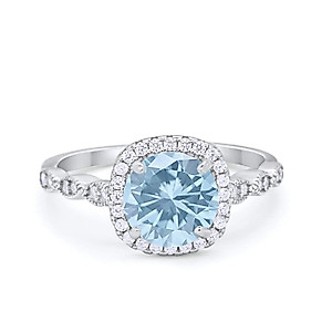 Blue Apple Co. Halo Solitaire Accent Art Deco Engagement Ring Simulated Aquamarine 925 Sterling Silver,Size-7