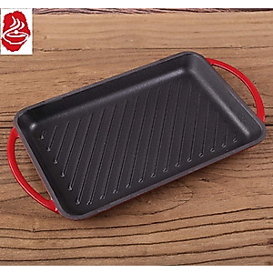 LI-GELISI Enameled Pre-Seasoned Cast Iron Double Handle Rectangle Grill Pan 15.8 inch, Red
