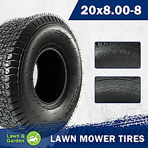 MaxAuto Lawn Mower Tire 15x6.00-6 Front & 20X8.00-8 Rear Tire for Lawn & Garden Tractor, 4Ply Tubeless, Set of 2