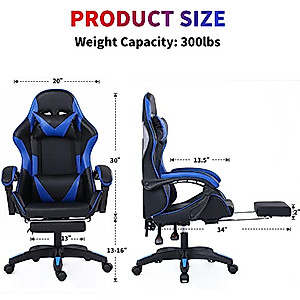 ExAchat Gaming Chair - Gaming Chair with Footrest, Ergonomic Gaming Chair with Adjustable Seat Height and Backrest - Adult Gaming Chair with Comfortable Headrest and Lumbar Support,300LBS-Blue