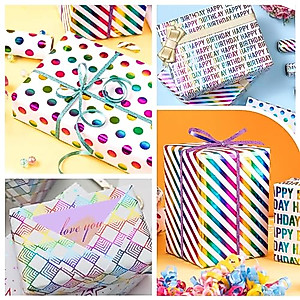 Egcina Present Rainbow Wrapping Paper, 10 Sheets Birthday Christmas Wedding BabyShower Present Foil Wrapping Paper for Kids, Adults, Princess Pink Barbie Rainbow Happy Birthday