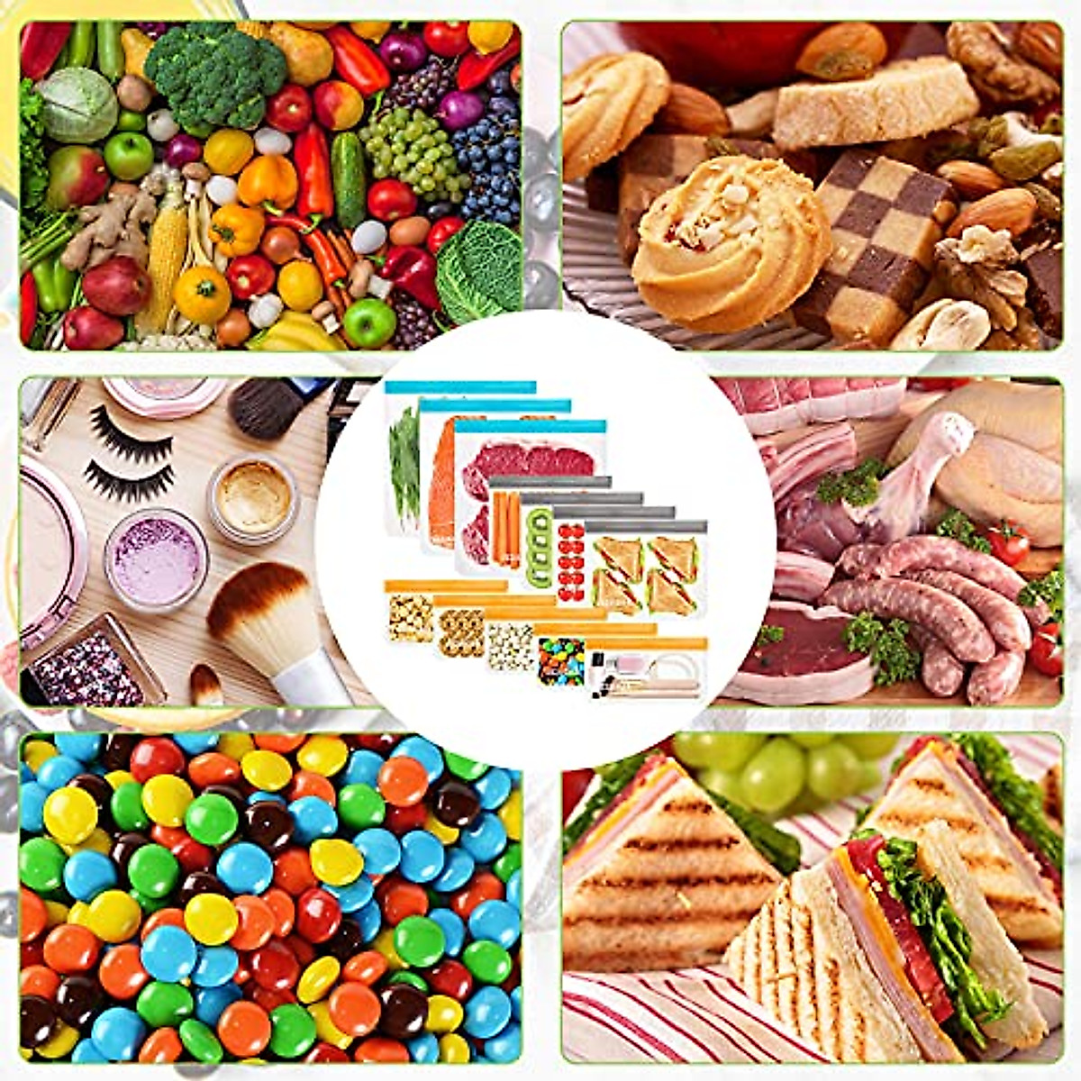 12 Pack Reusable Food Storage Bags (4 Reusable Sandwich Bags, 5 Reusable Snack Bags, 3 Reusable Gallon Bags) BPA Free Food Grade Leakproof Reusable Freezer Bags for for Lunch Sandwich Snack Meat Fruit