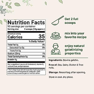 Beef Gelatin Powder | Grass Fed, 2lbs | Unflavored Thickening Agent, Pasture Raised Source, Rich in Natural Protein | Great for Cooking & Baking | Non-GMO