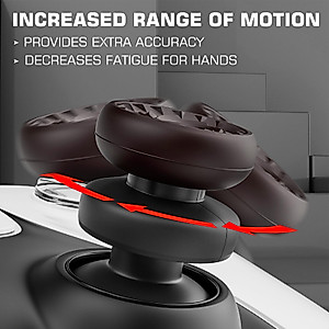 PlayRealm NO Falling Off Thumbstick Extender & Silicone Grip Cover 2 Sets for PS5 & PS4 Controller (Whirlpool Red)