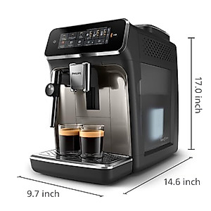 PHILIPS 3300 Series Fully Automatic Espresso Machine - 5 Hot & Iced drinks, 40% Quieter SilentBrew, Ceramic Grinder, Aquaclean Filter, Black Chrome (EP3326/90)
