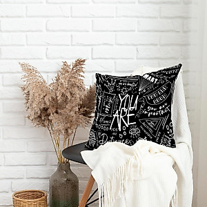 THDSE Inspirational Groovy Throw Pillow Covers, Positive Quotes Throw Pillow Covers 18x18, Black Trendy Pillow Covers for Living Room Bedroom Dorm Sofa Decor, Gifts for Girls Women