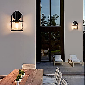 Wall Light Outdoor Waterproof Wall Lamp IP65, Simplicity Wall Sconce Fixture,Wall Lights with Clear Glass Shade for Porch Entryway Garden Wall Lamp Home (Color : Black)