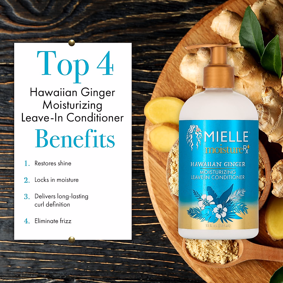 Mielle Organics Moisture Rx Hawaiian Ginger Moisturizing Leave-In Conditioner, 12 Ounces