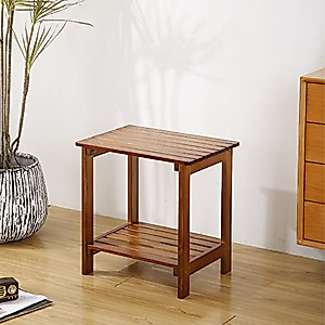 BplusZ KD-50N Outdoor Porch Wooden Side Table for Patio Lawn Garden Rectangular End Tables with Storage Brown