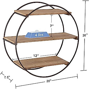 RiteSune Round Circle Wall Shelves, 3 Tier Hanging Floating Display Shelf Decor for Bedroom Living Room Office, 20"X7.5"