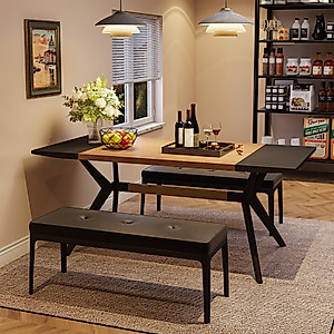 Tribesigns 63" Dining Table for 4-6 People, Modern Rectangular Kitchen Table Dinner Table, Large Dining Room Table with X-Shaped Iron Frame and Thickened Board