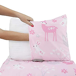 Everything Kids Pink, Rose, Grey & White Fox Deluxe Easy Fold Nap Mat, Pink, Green, Rose, White