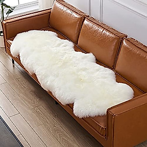 Genuine Sheepskin Rug 2.2'x6.2' Fluffy Fur Rug Nursery Rug Throw Rugs Luxury Fuzzy Fur Carpet for Bedroom Fluffy Rug for Living Room (Double Pelt, Natural)