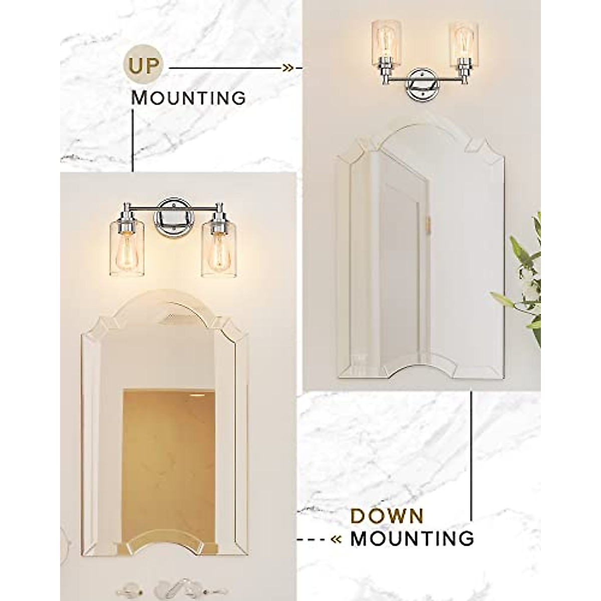 FEMILA Modern Bathroom Light Fixtures, 2-Light Bathroom Vanity Lights Over Mirror with Clear Glass Shade, Chrome Finish, 4FYC56B-2W CH