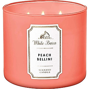 Bath & Body Works White Barn Peach Bellini 3 Wick Scented Candle with Essential Oils 14.5 oz / 411 g