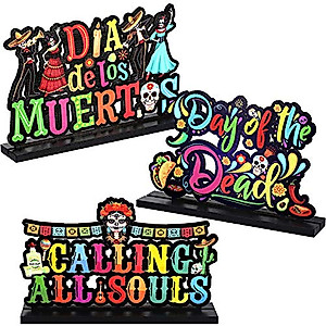Halloween Table Centerpieces Day of The Dead Decorations Dia de Los Muertos Sugar Skull Signs Happy Halloween Decorations, Mexican Skeleton Skull Wooden Papel Picado Dinner Tier Tray Decor