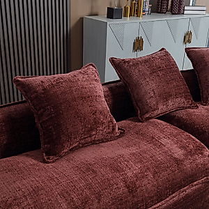 SmartEdge 125'' Modular Curved Sofa Couch, Chenille Deep Seat Sofa with 5 Pillows, Comfy 5 Seat Sofa Cloud Couch, Modular Sectional Sofa for Living Room Apartment Office, Red