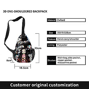 HANDAFA Unisex Manga Cosplay Single Shoulder Backpack Nezuko Print Sling Backpack(Nezuko Hua)
