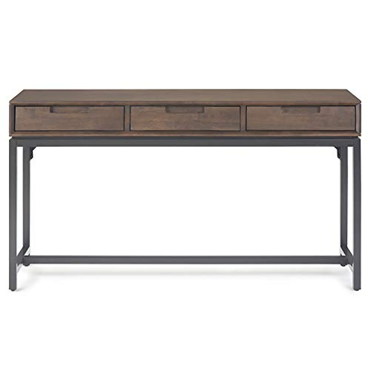 SIMPLIHOME Banting SOLID WOOD and Metal 54 inch Wide Wide Console Sofa Entryway Table in Walnut Brown with Storage, 3 Drawers, for the Living Room, Entryway and Bedroom
