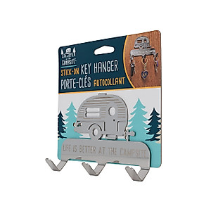 Camco Life is Better at The Campsite Stick-On 3-Hook Key/Leash Hanger | Ideal for Small Spaces | Made of Durable Stainless Steel | (53368)