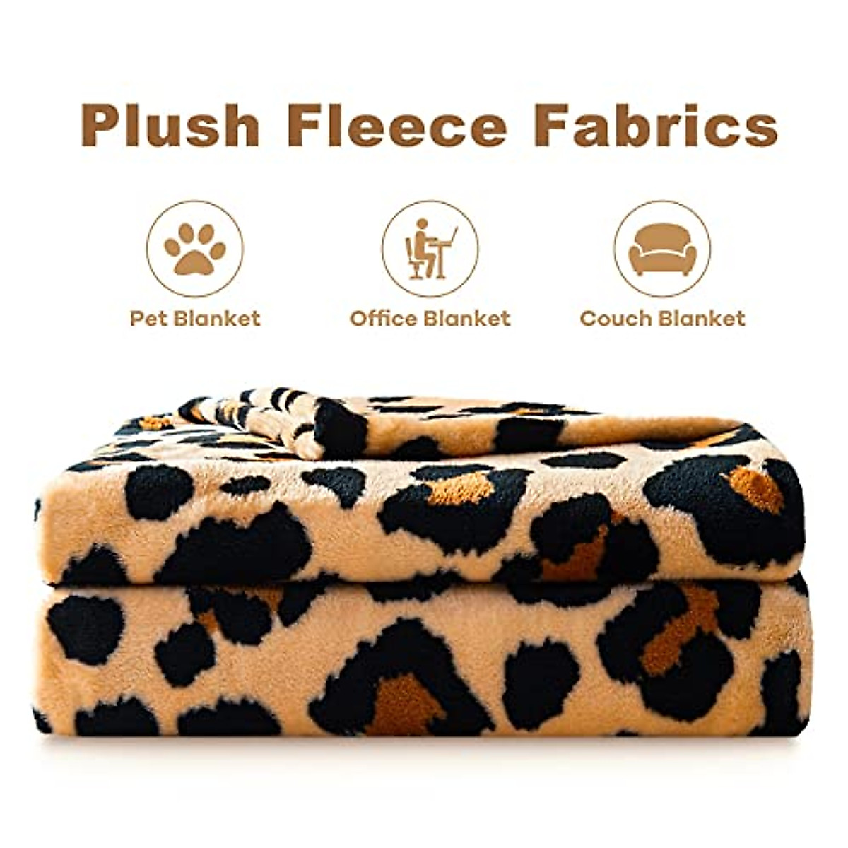 Hughapy Cheetah Blanket, Soft Flannel Leopard Print Blanket, Fleece Leisure Blanket for Bed Sofa Couch, Suitable Trip Picnic Lightweight Warm Decorative Blanket for All Seasons (Brown, 60 x 80 inches)