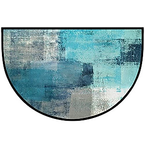 Door Mat Turquoise and Grey Entryway Rug Half Round Kitchen mat Non-Slip Entrance Way Rug Front Half Circle Rugs for Kitchen, Shower Room, Bedroom,Living Room 36 * 24in