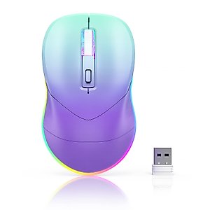 Wireless Mouse, Jiggler Mouse for Laptop - LED Mouse Rechargeable Computer Mice Mouse Mover Undetectable Random Movement with On/Off Button Keeps Computer Awake - Gradient Purple