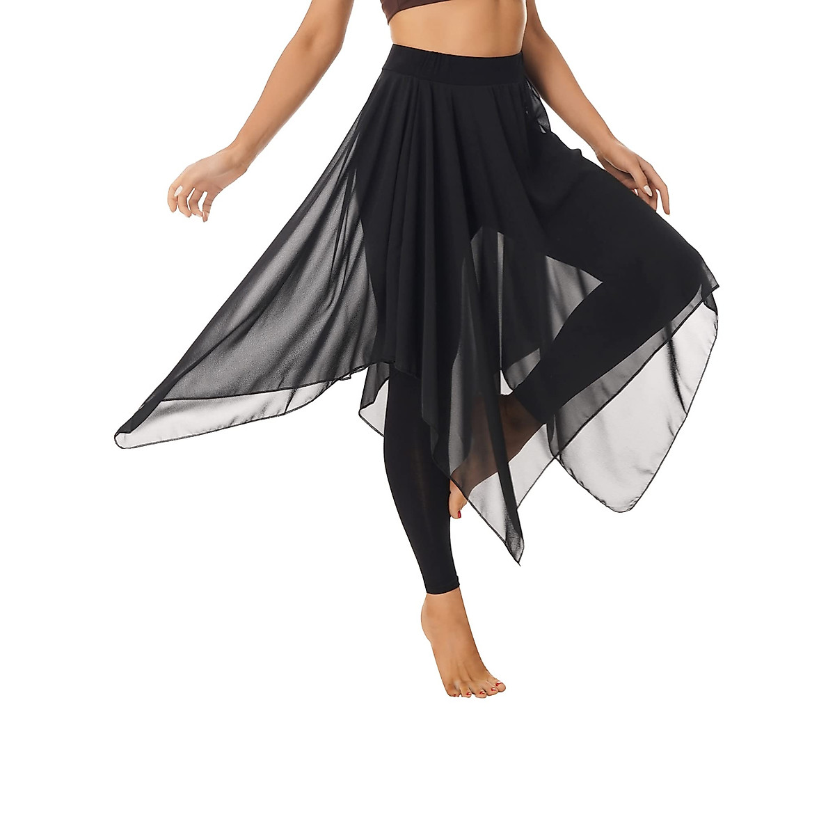 XUNZOO Skirted Leggings for Women Flowy Asymmetric Sheer Chiffon Skirts Ballet Yoga Latin Dance Pantskirt Black 3X-Large