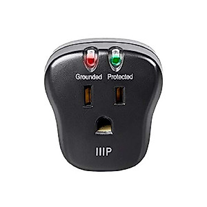 Monoprice 115877 1 Outlet Portable Mini Power Surge Protector Wall Tap - Black | UL Rated 540 Joules With Grounded And Protected Light Indicator