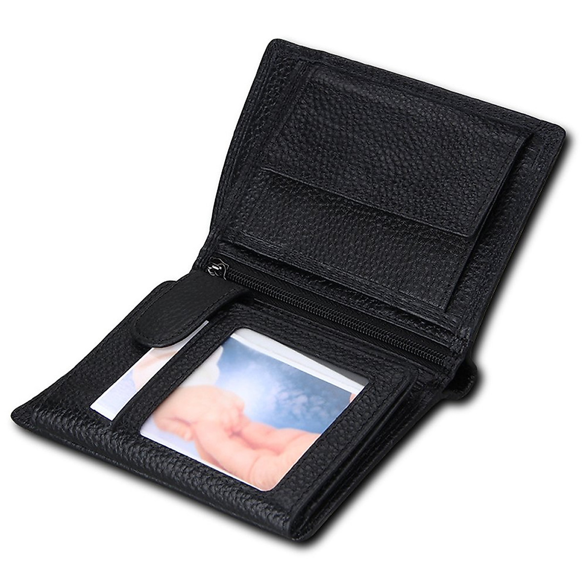 Mn&Sue Men's Genuine Leather Trifold Money Organizers Short Wallet RFID Blocking Card Case Wallet