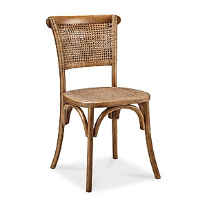 NADAAL STUDIOS Winston Dining Chair, Solid Elm with Rattan Cushioning, Light Brown- Set of Two