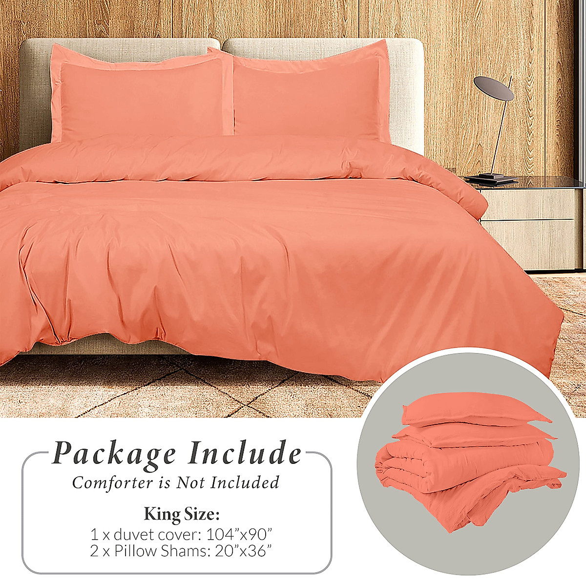 ROYALE LINENS Coral Duvet Cover King Size - 3 Piece Bedding Comforter Covers - Zipper Closure - 1 King Duvet Cover 104x90 inches and 2 Pillow Shams - No Comforter Included