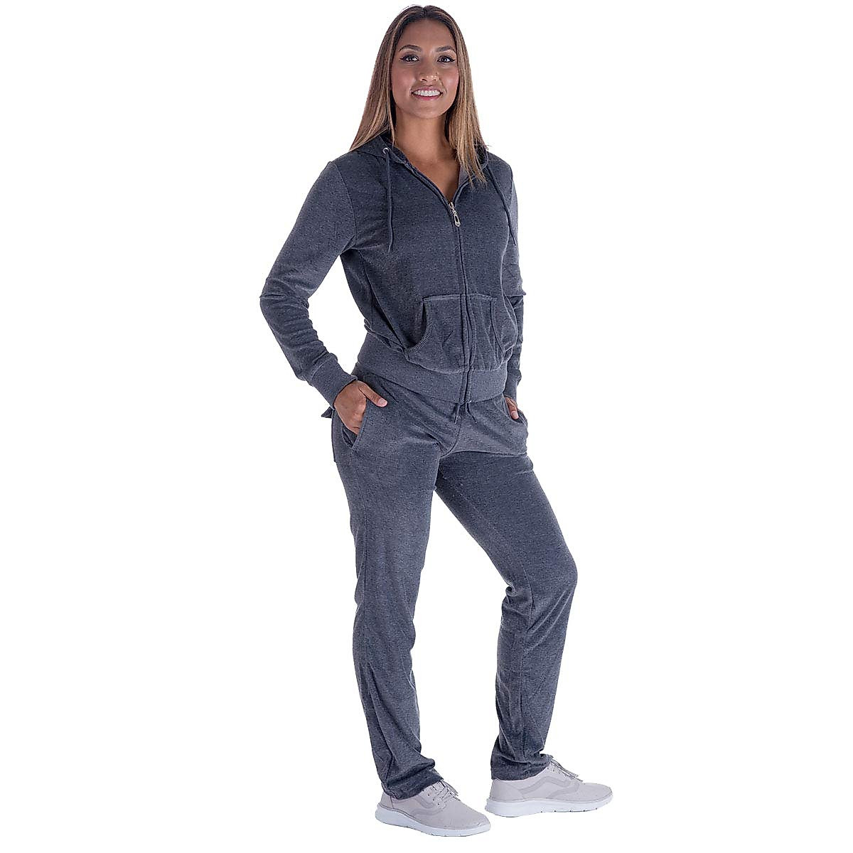 Facitisu Tracksuit for Women Set 2 Piece Joggers Velour Jogging Sweat Outfits Hoodie and Sweatpants Set XX-Large, Grey