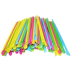 Set of 200 SNO-Cone Straw Spoons! Bright Colors - 8"x.25"- Perfect for Milkshakes, Shaved Ice, Kid's Parties, Root Beer Floats and More!