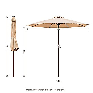 Zersun 9FT Patio Umbrella, Solar Powered LED Umbrellas with 32 LED Lights 8 Ribs/Tilt Adjustment and Crank Lift System for Garden, Backyard and Pool - Tan